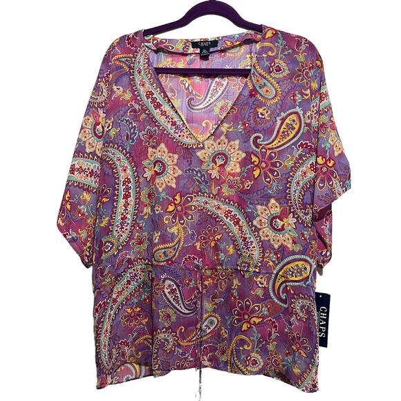 Chaps | Tops | Nwt Chaps Floral Paisley Top Womens Xl Purple V Neck ...